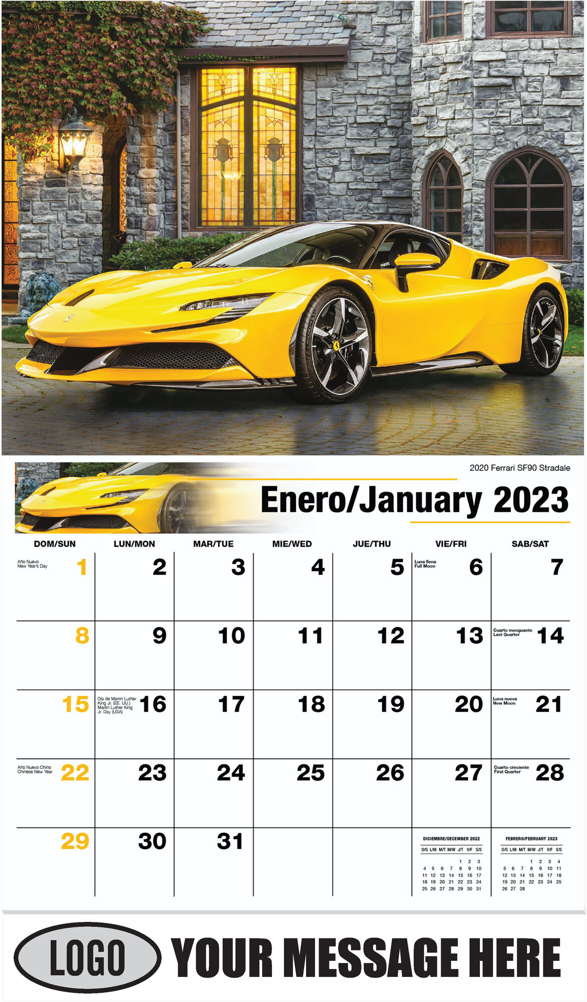 2023 Business Promotion Calendar | Spanish-English Bilingual Exotic Cars