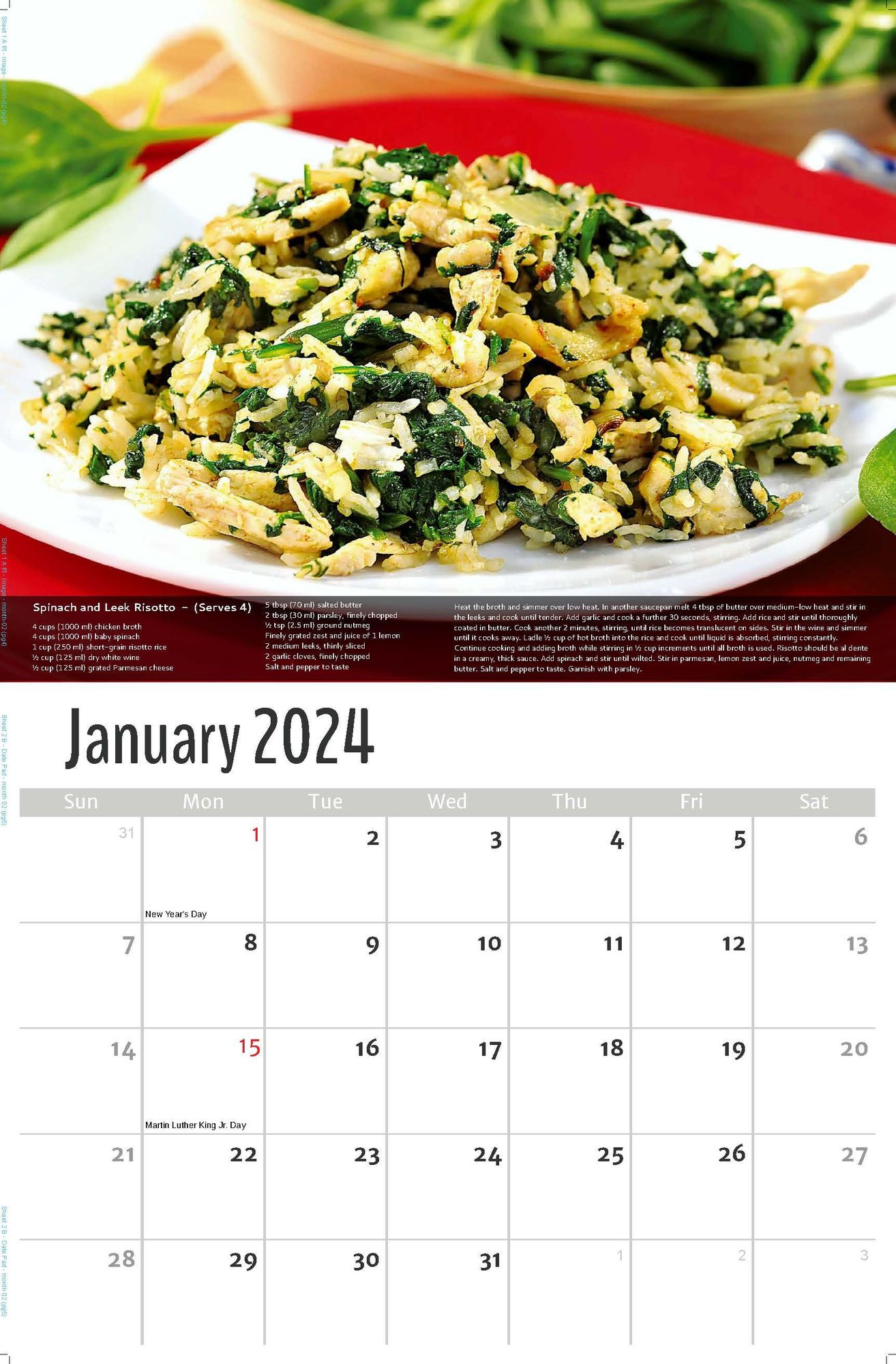 2024 Wall Calendar | Recipes